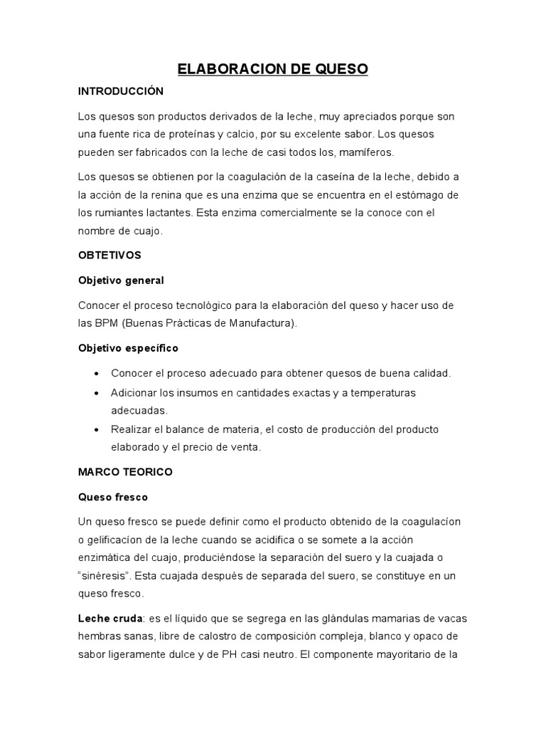 Elaboración de QUESO | PDF | Leche | Queso