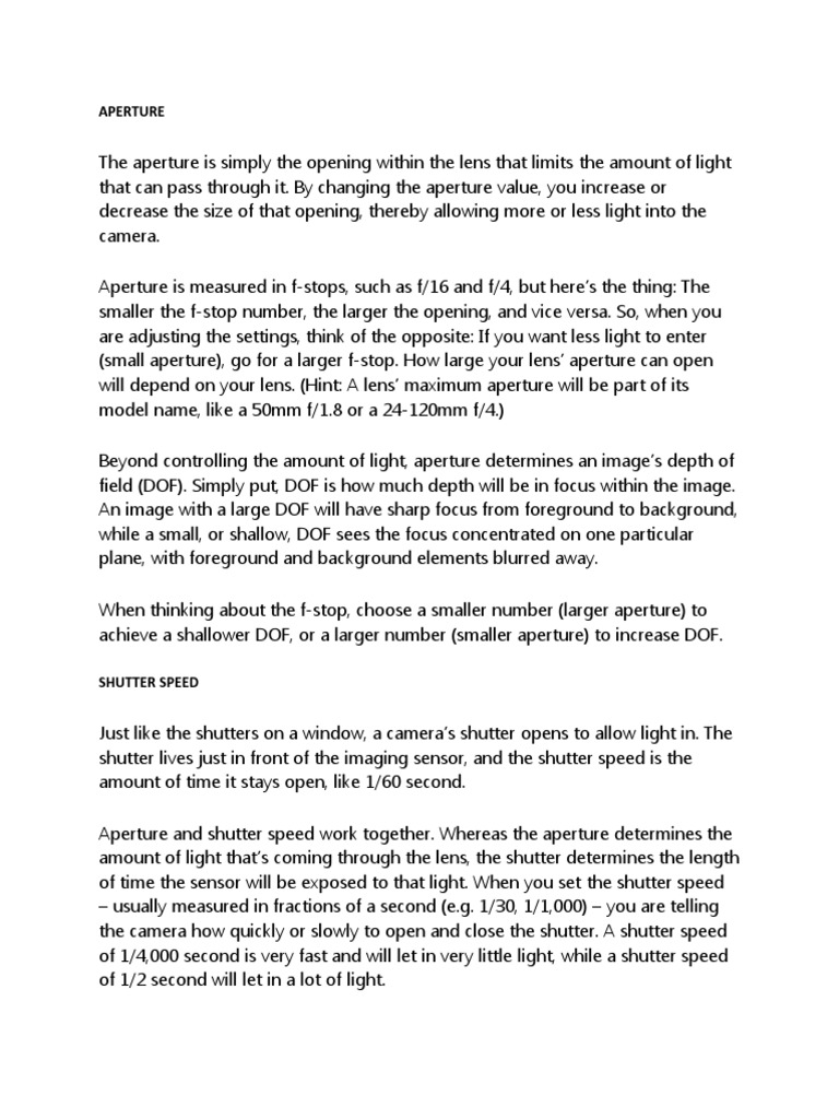 Aperture | PDF | Shutter Speed | Film Speed