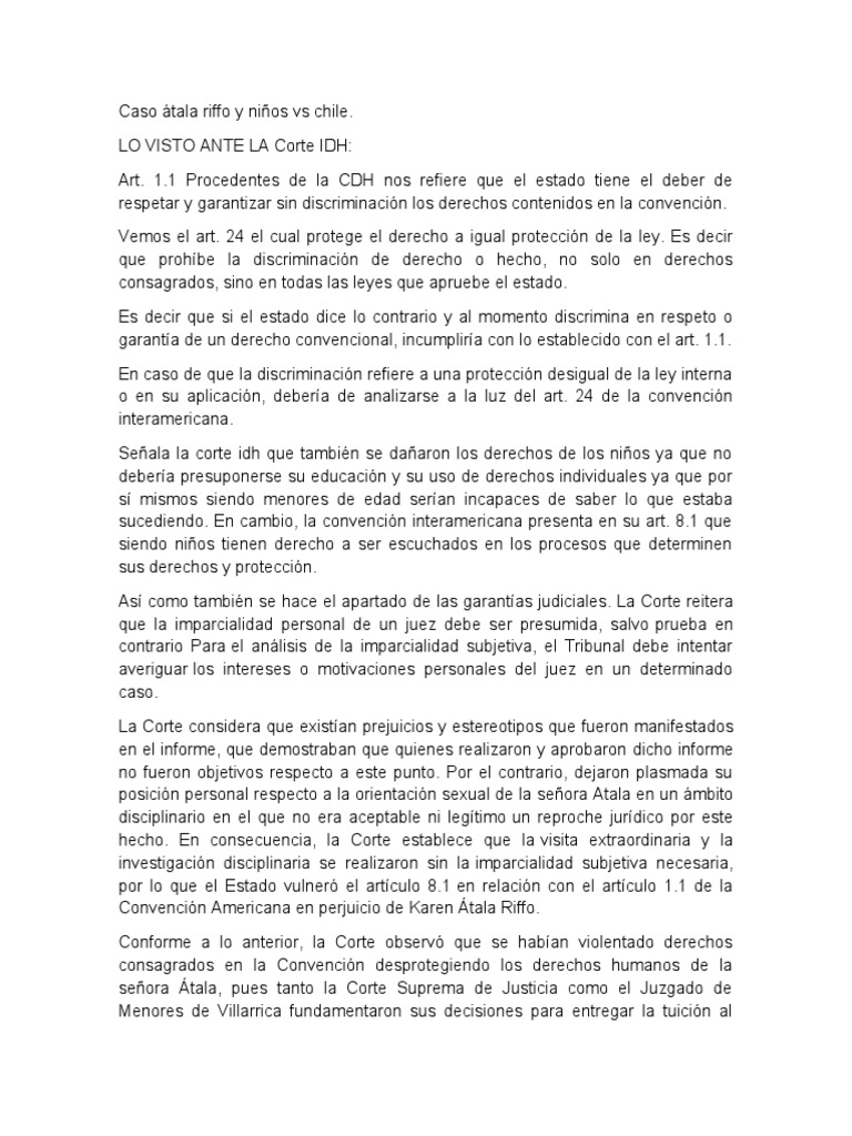 Caso Atala Riffo y Niños Vs Chile | PDF | Convenio europeo de derechos ...