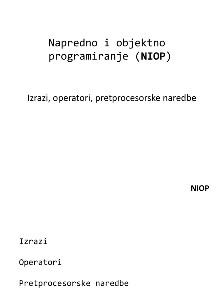 NIOP-8. Izrazi, Operatori, Pretprocesorske Naredbe | PDF