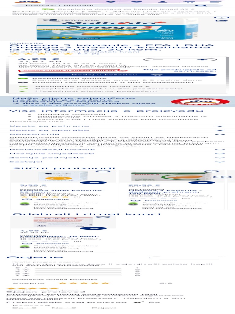Multivita Omega 3 Kapsule S EPA I DHA Omega-3 Masnim Kiselinama Iz Ribljeg Ulja, 30 Kom. DM - HR ...