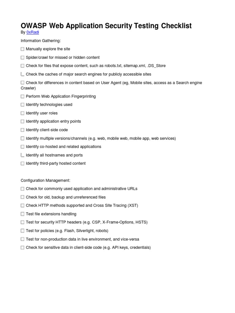 OWASP Web App Security Checklist | PDF | World Wide Web | Internet & Web