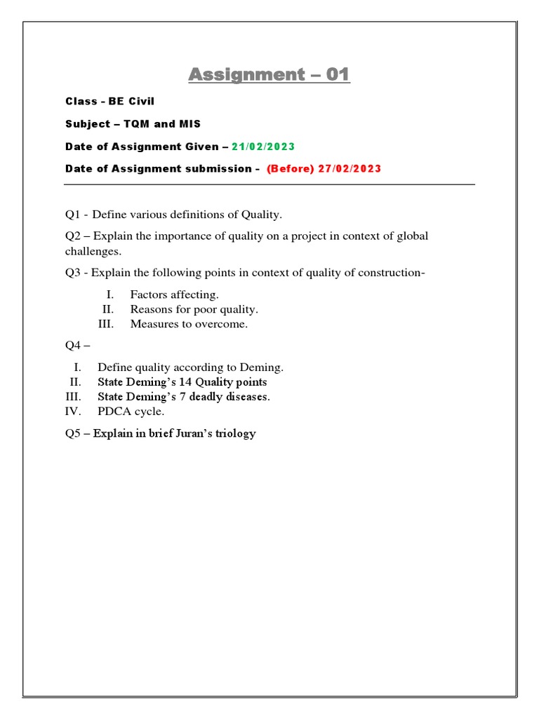 Assignment - 1 TQM | PDF