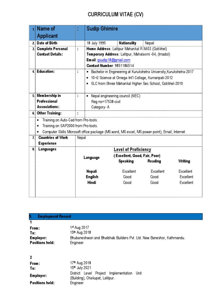 Curriculum Vitae (CV) Name of Applicant: Sudip Ghimire | PDF