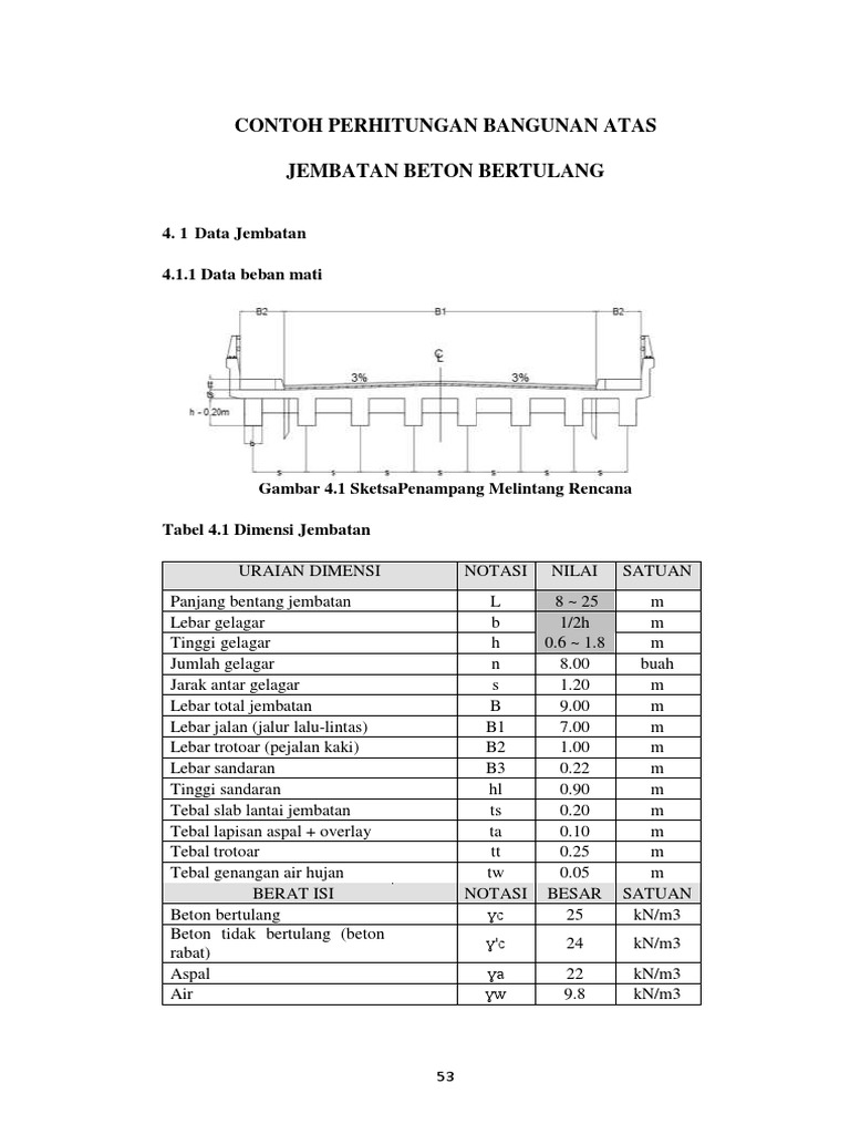 CONTOH PERHITUNGAN BANGUNAN ATAS JEMBATAN BETON BERTULANG | PDF