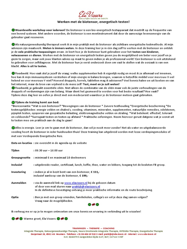 Werken Met de Biotensor 2022 | PDF