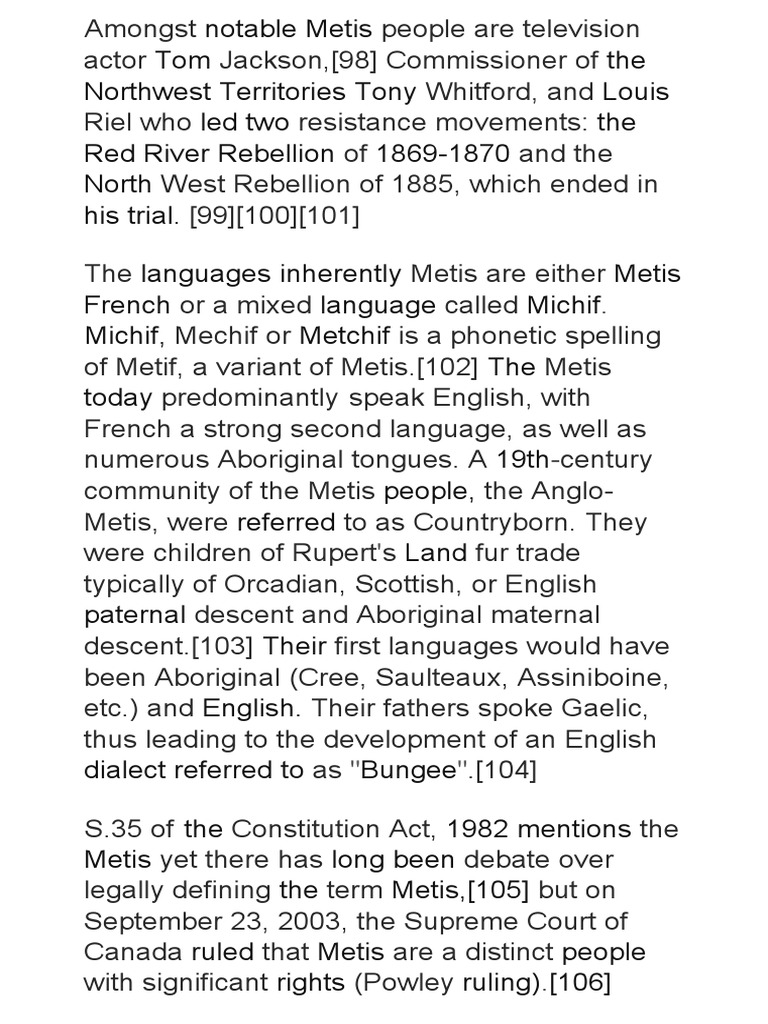 Notable Metis people and the development of Michif language | PDF | Métis | Inuit