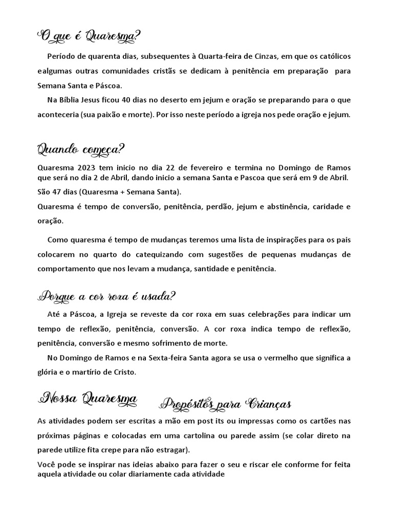 Atividades de Quaresma para Crianças | PDF | Quaresma | Páscoa