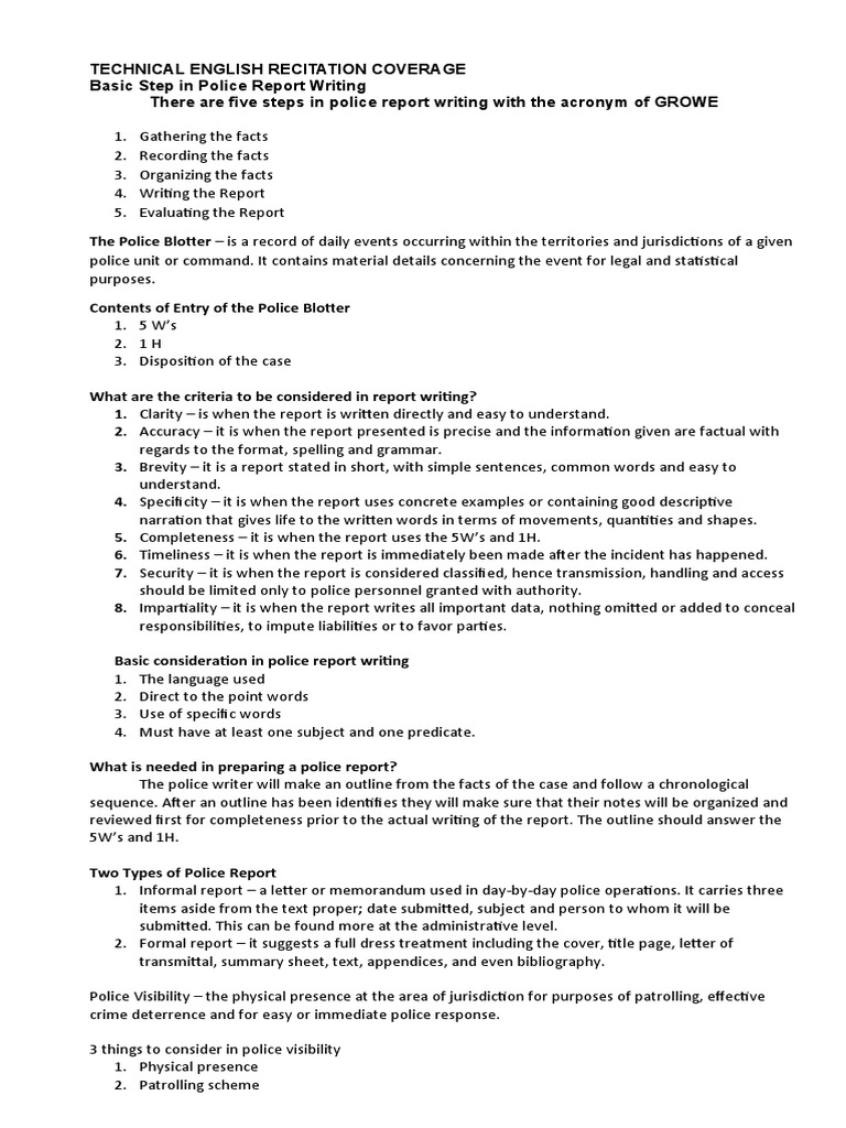 Technical English Recitation Coverage | PDF | Police