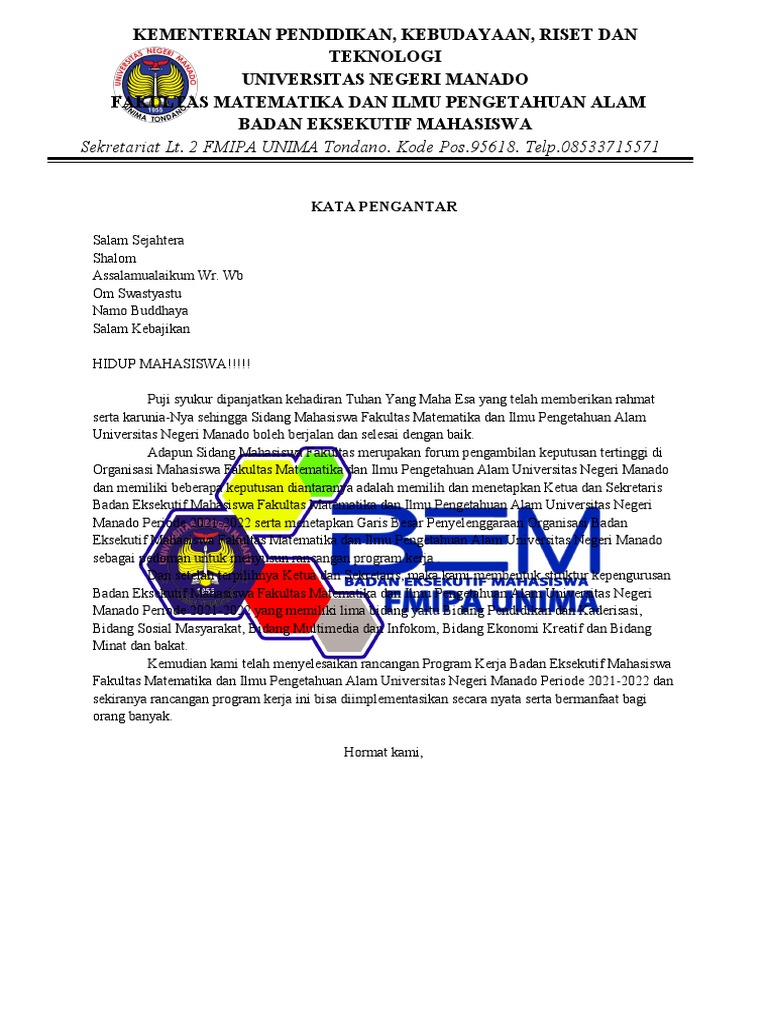 Program Kerja Bem Fmipa Unima | PDF