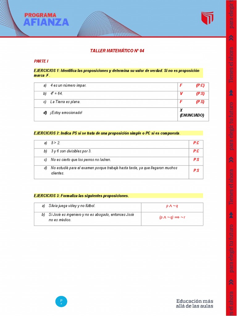 Taller Matemático: Proposiciones y Verdades | PDF | Dólar de los Estados Unidos | Tipo de cambio