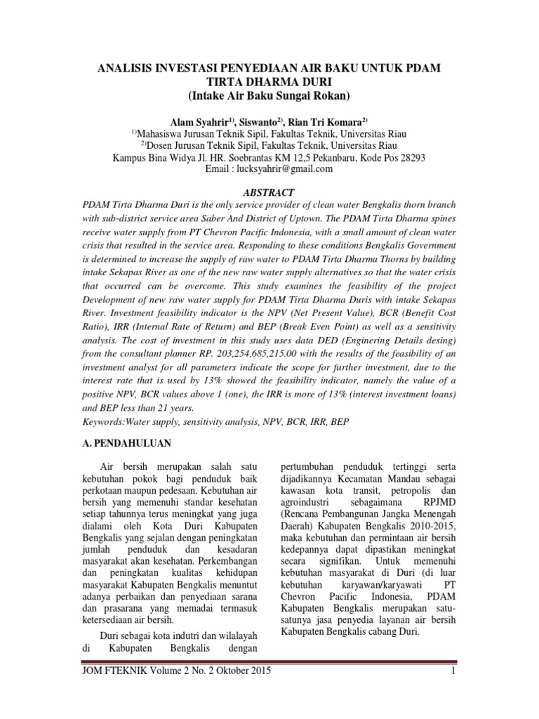 Analisis Investasi Penyediaan Air Baku Untuk Pdam | PDF | Internal Rate Of Return | Net Present ...