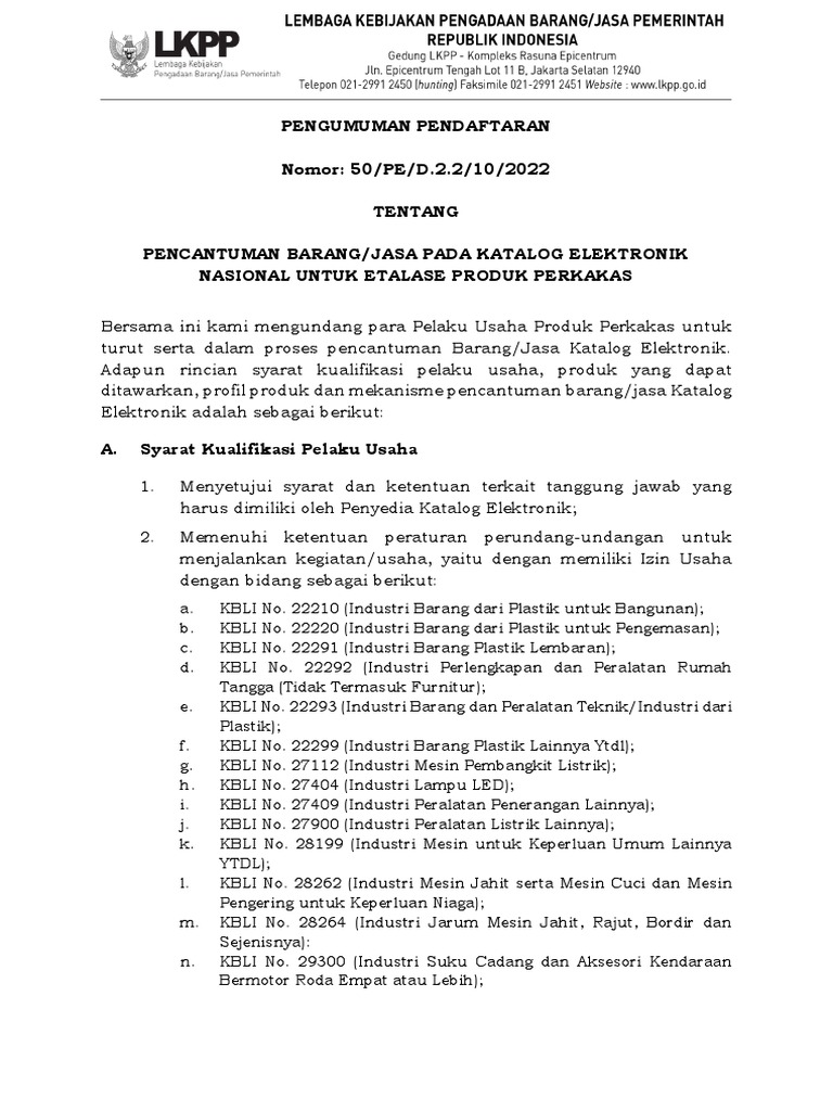 Perubahan Ke-1 Pengumuman Pendaftaran - Perkakas | PDF