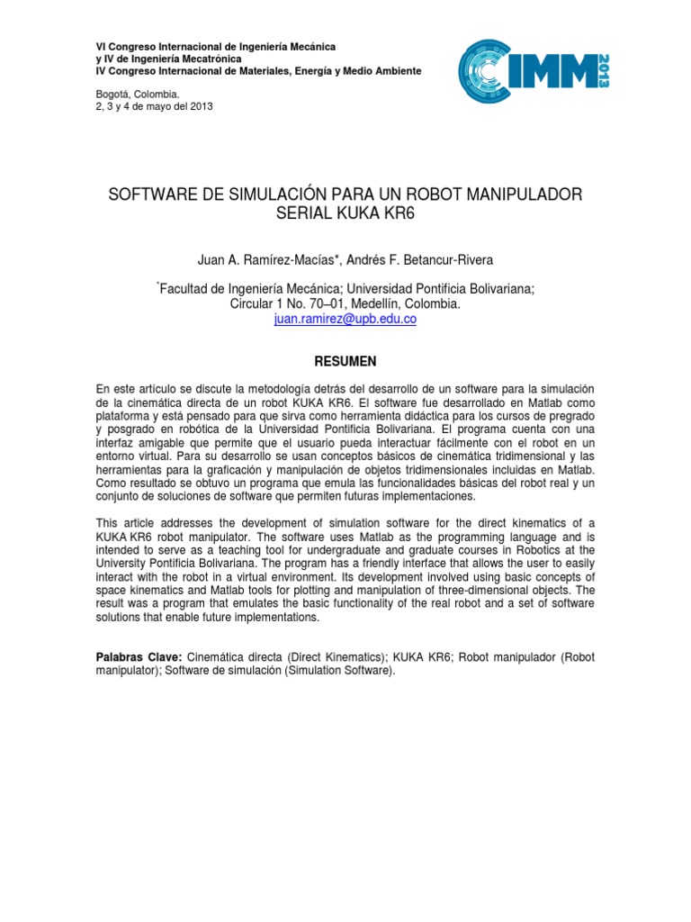 Software de Simulación para Un Robot Manipulador Serial Kuka KR6 | PDF ...