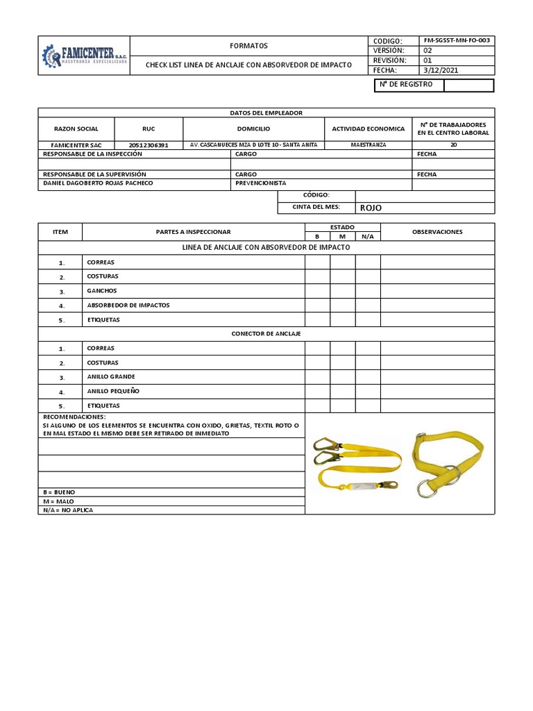 Check List Linea de Anclaje Con Absorvedor de Impacto | PDF