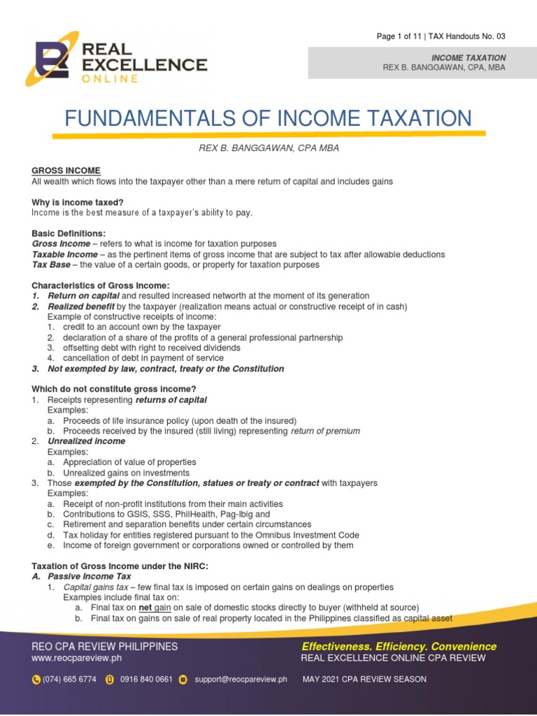 Fundamentals of Income Taxation | PDF | Taxes | Gross Income