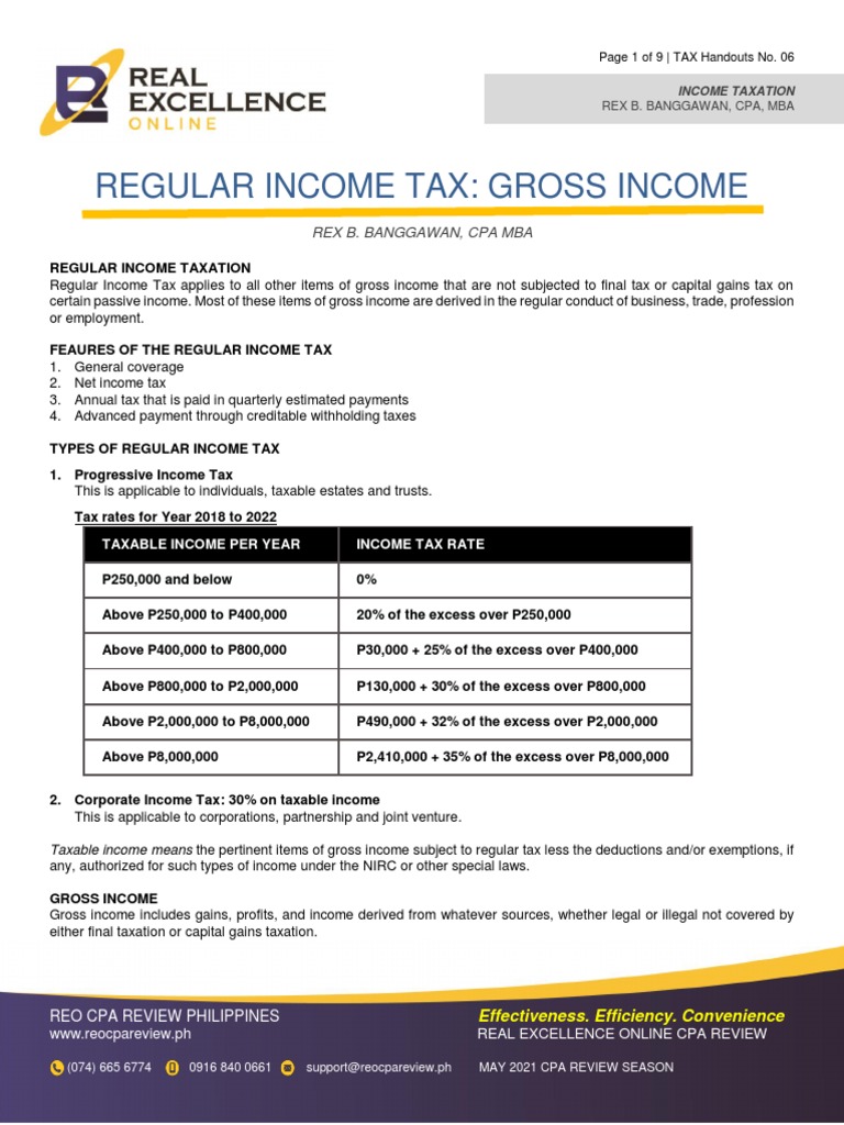 Regular Income Tax - Gross Income | PDF | Cost Of Living | Gross Income