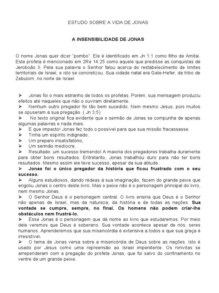 Estudo Sobre A Vida de Jonas | PDF | Jonas | Amor
