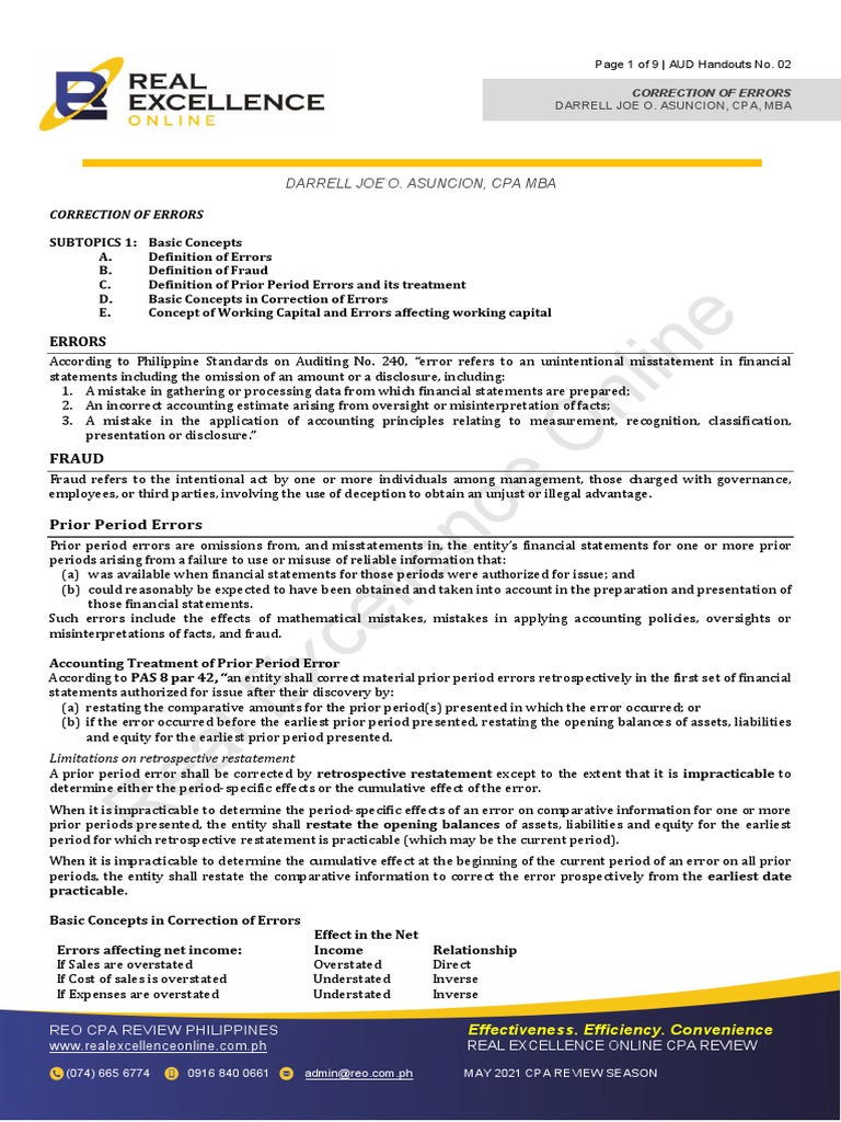 Correction Of Errors Pdf Balance Sheet Income Statement