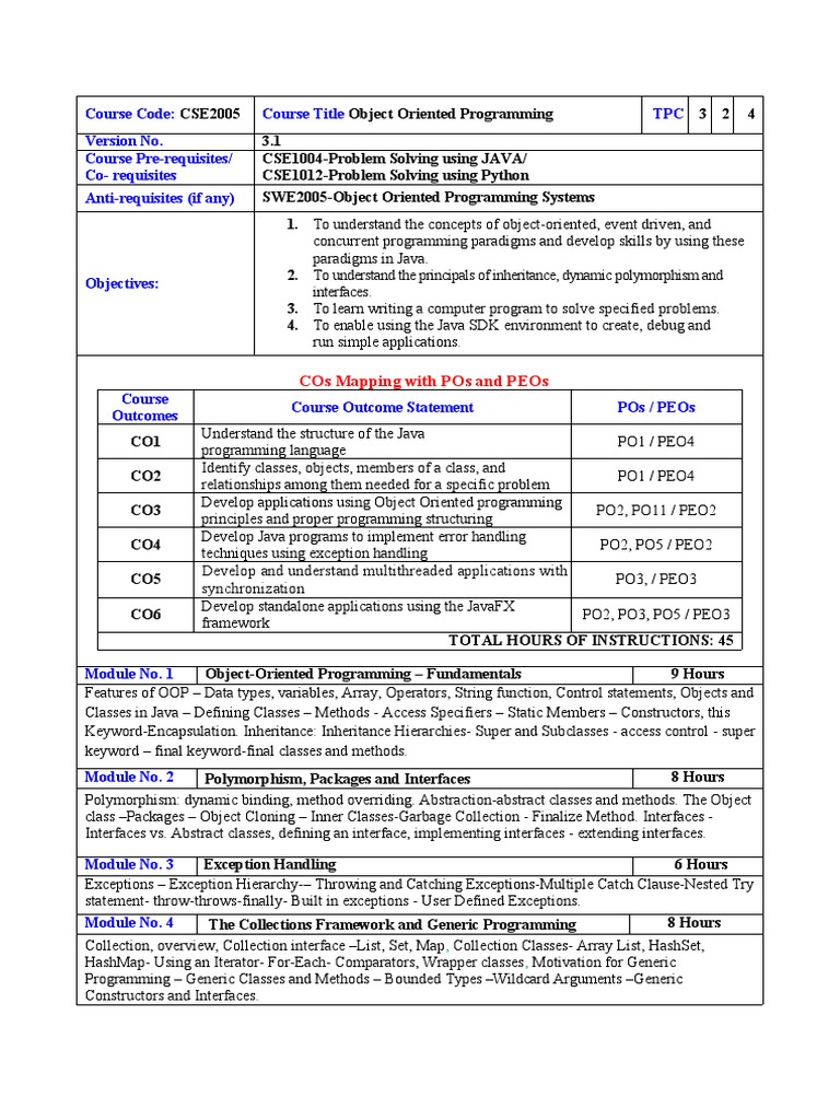 Object Oriented Programming Course Outline | PDF | Object Oriented Programming | Class (Computer ...