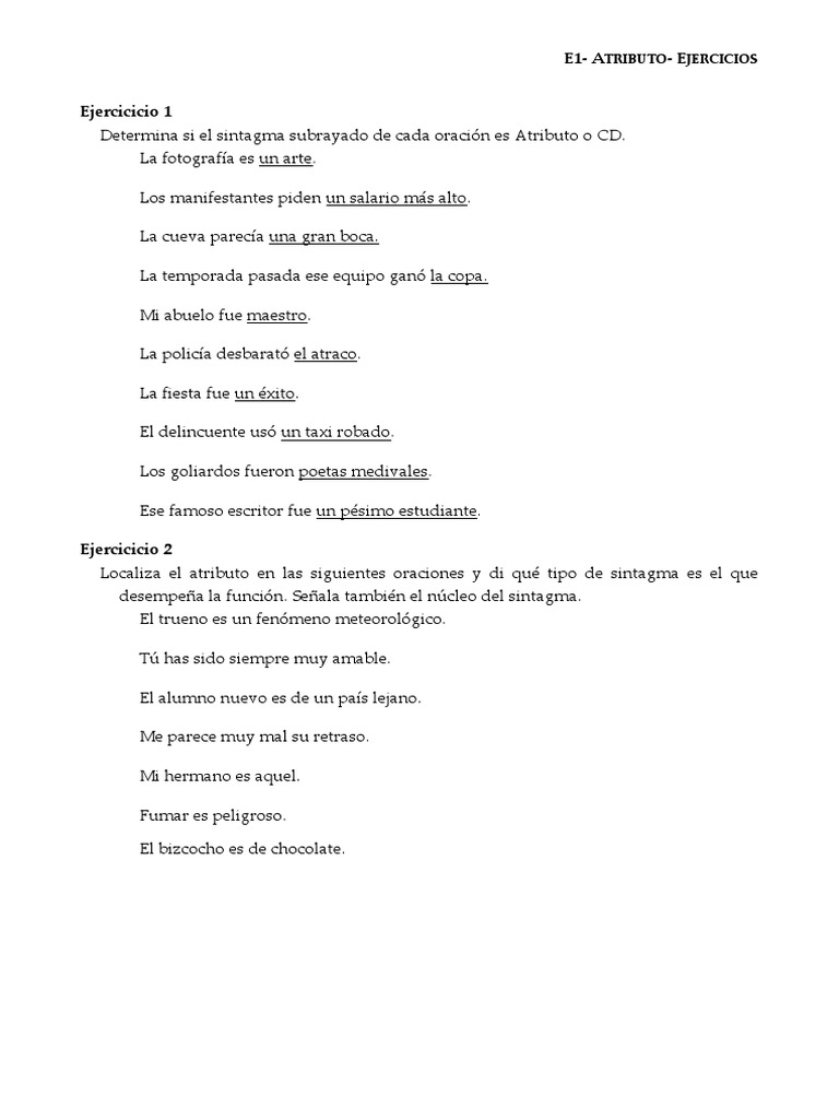 E1 - Atributo - Ejercicios | PDF