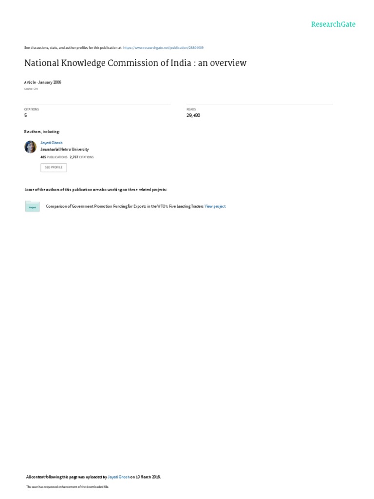 National Knowledge Commission of India An Overview | PDF | Knowledge ...