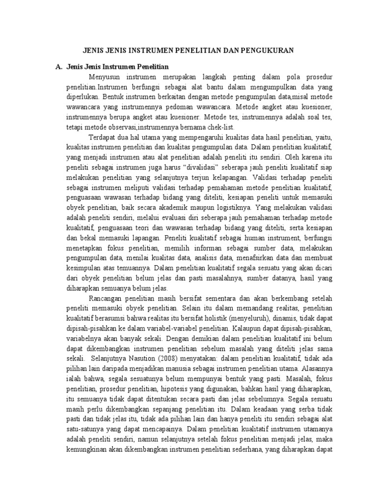 Jenis Jenis Instrumen Penelitian Dan Pengukuran | PDF