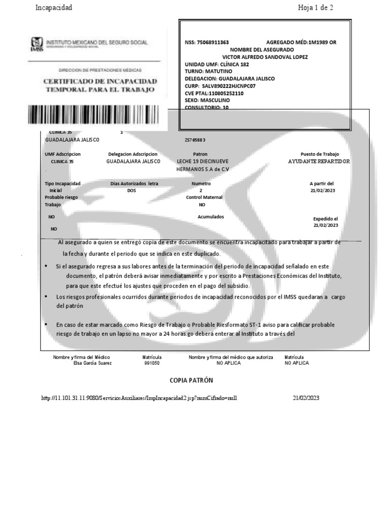 Gloria Angélica Incapacidad @imss | PDF