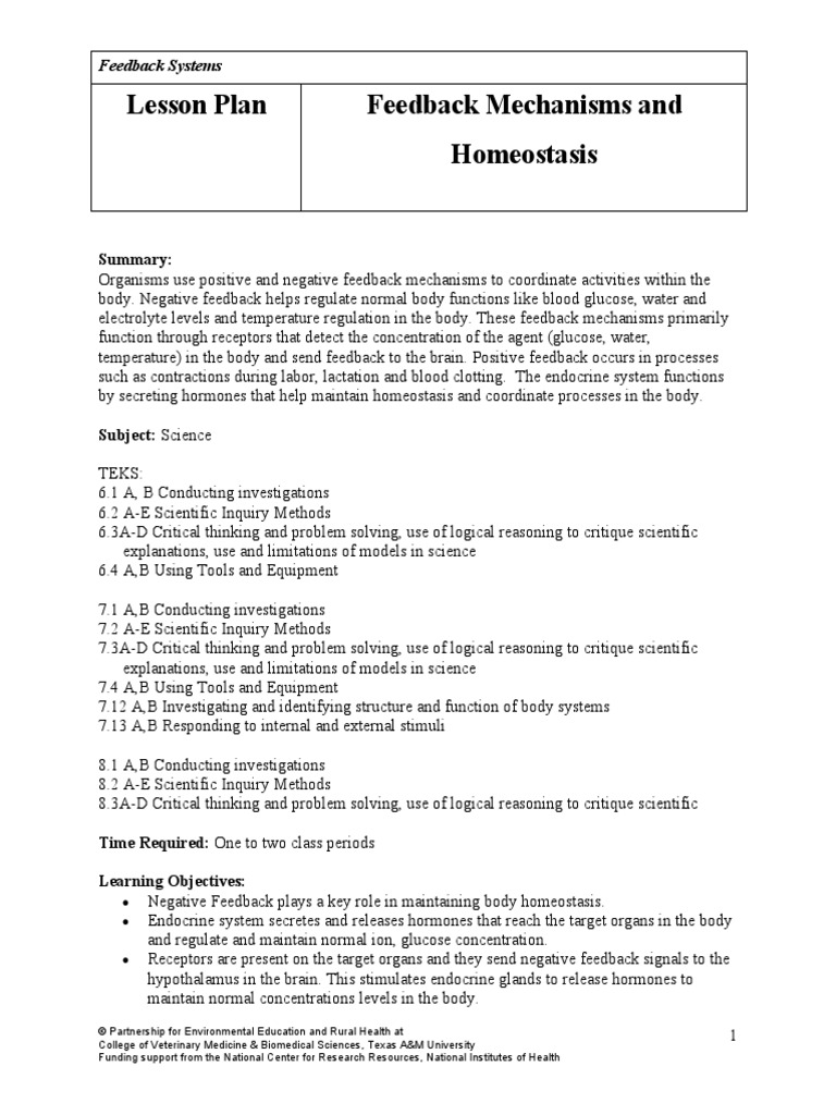 Lesson Plan Feedback Mechanisms | PDF | Hormone | Endocrine System
