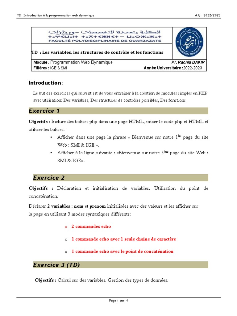 TD Sans Correction | PDF | PHP | Programmation web