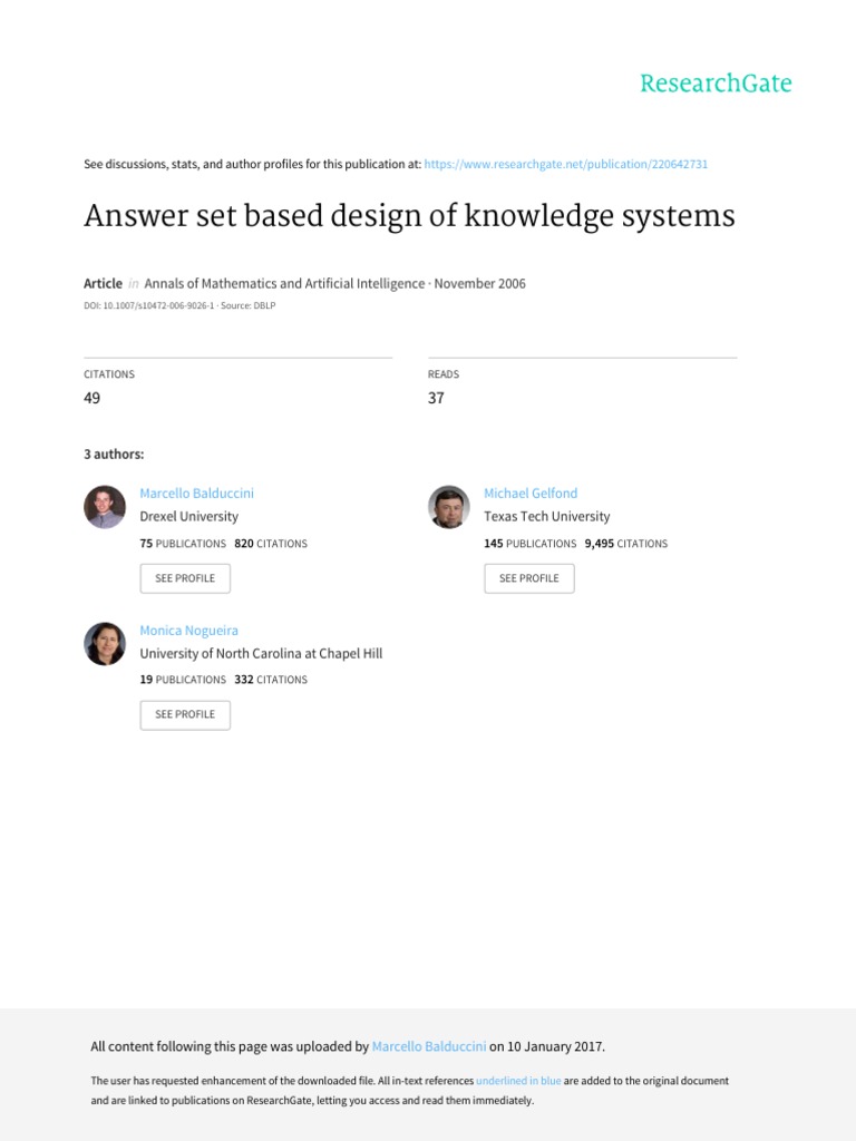 Answer Set Based Design of Knowledge Sys | PDF | First Order Logic ...