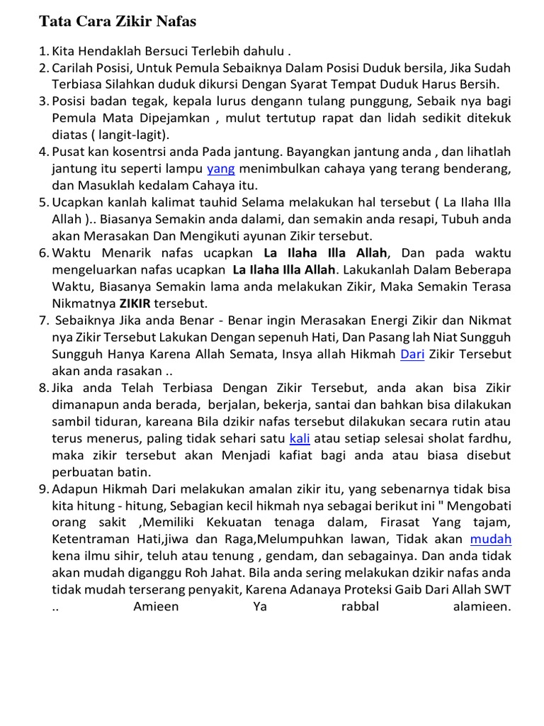 Panduan Zikir Nafas yang Benar | PDF | Pengembangan Diri