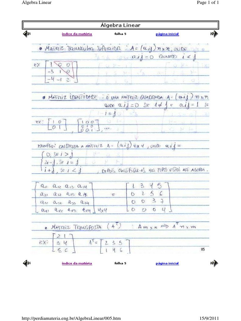 Álgebra Linear: Índice e Conteúdo | PDF