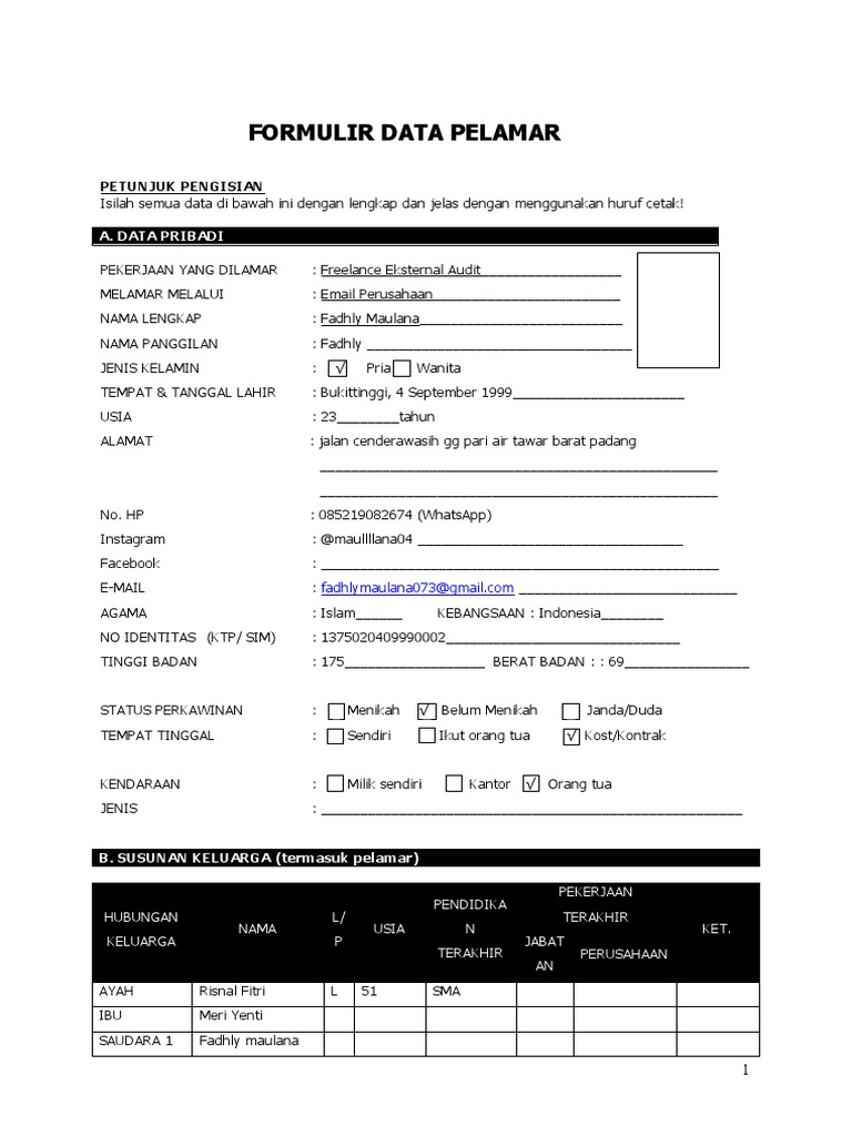 Form Biodata Pelamar | PDF