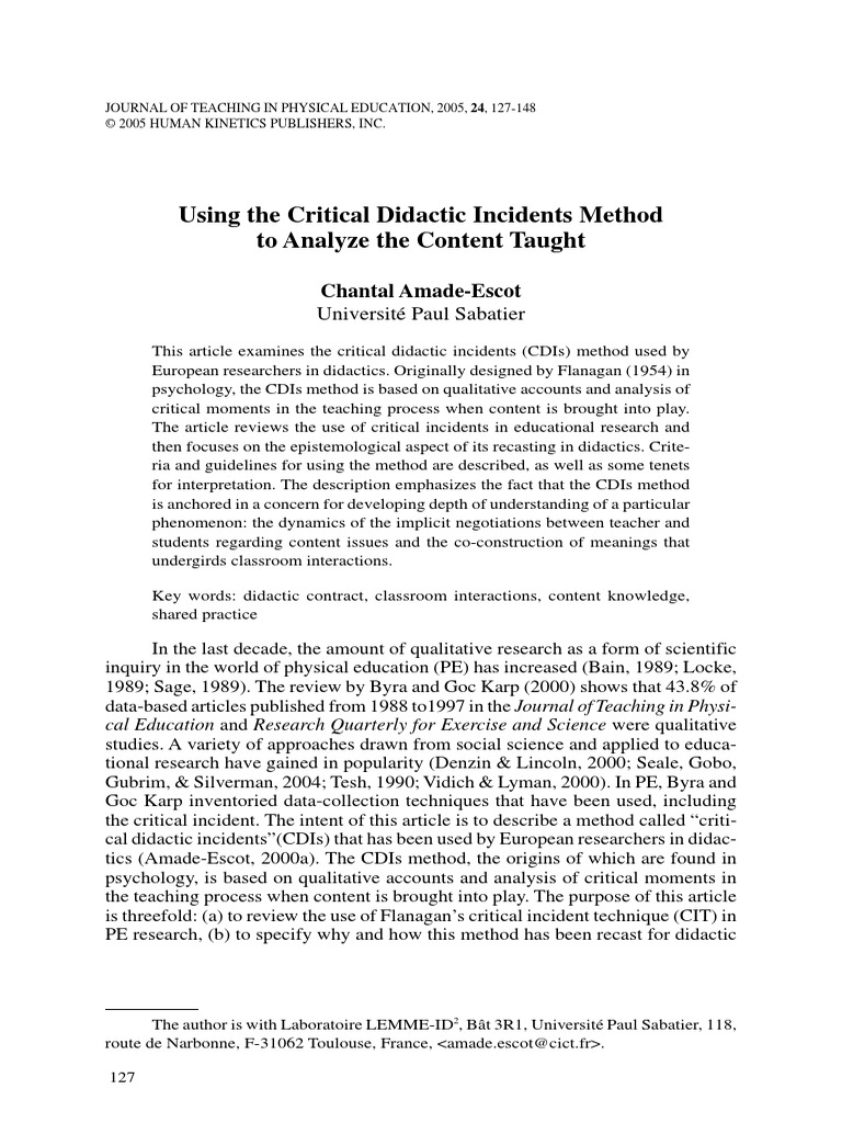 Amade Escot2005 Pdf Methodology Teachers