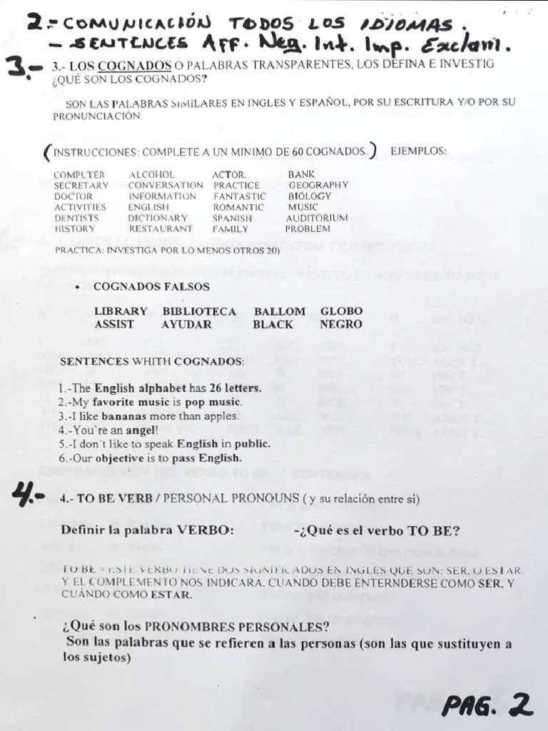 Verbo To Be, Cognados y Cognados Falso y Oraciones Con Contracciones ...