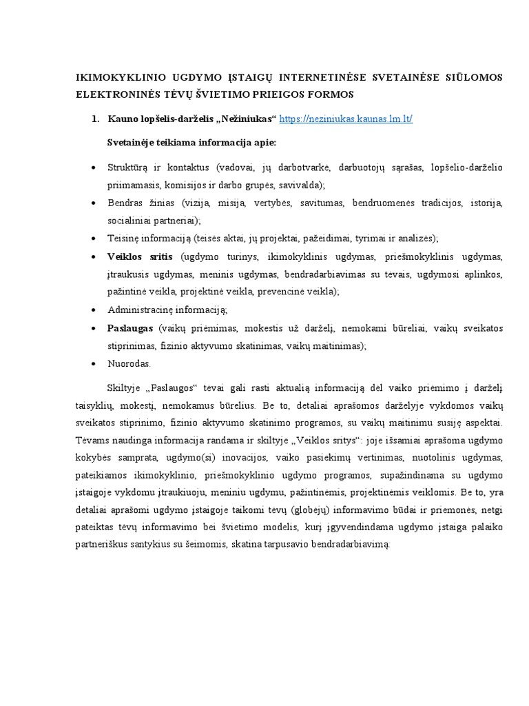 Elektroninės Tėvų Švietimo Formos | PDF