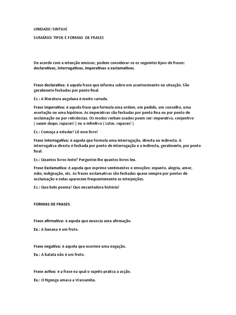 Tipos e Formas de Frases | PDF