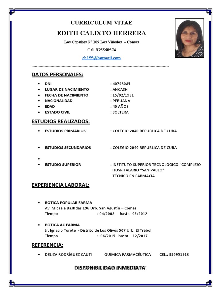 Curriculum Vitae Edith Calixto | PDF