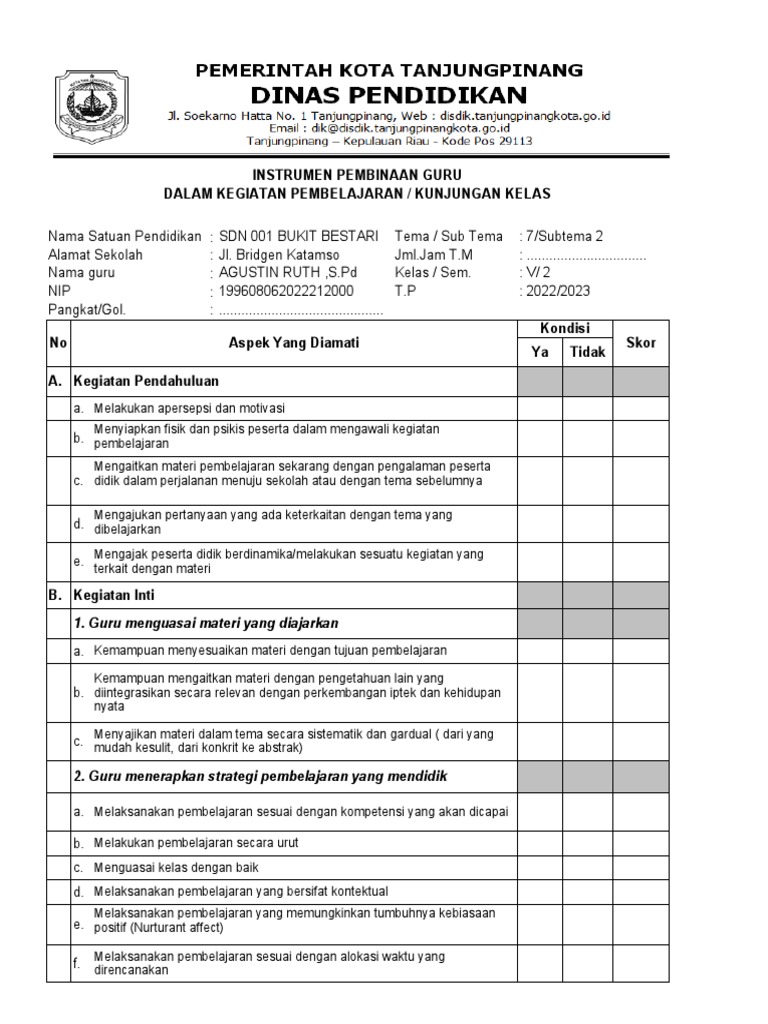 3. Instrumen Kunjungan Kelas | PDF