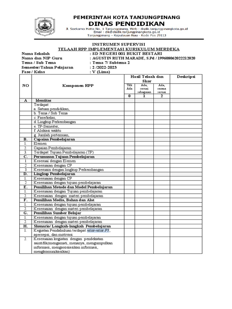 Instrumen Telaah RPP | PDF