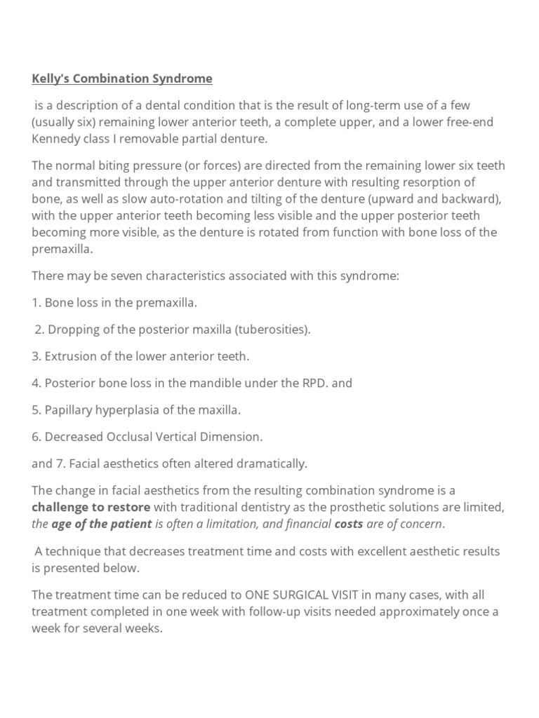 Kelly's Combination Syndrome Overview | PDF | Dental Implant | Dentures