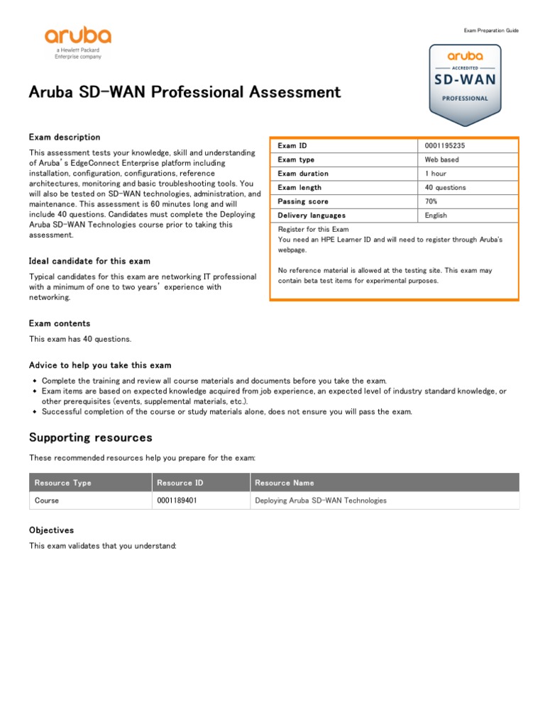 Aruba SD-WAN Professional Assessment Aruba SD-WAN Professional Assessment | PDF | Information ...