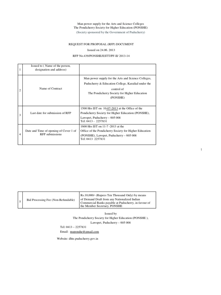 Tender Schedule Ponshe Agency Staff | PDF | Request For Proposal ...