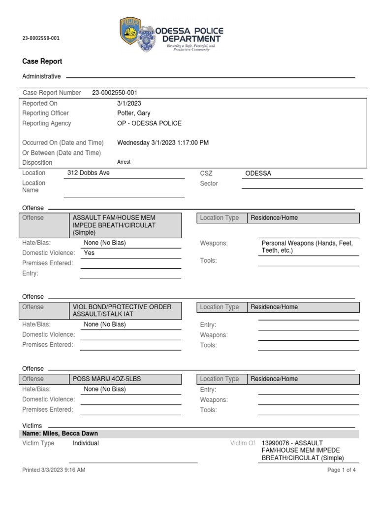 Odessa PD Arrest Affidavit | PDF | Misconduct | Justice