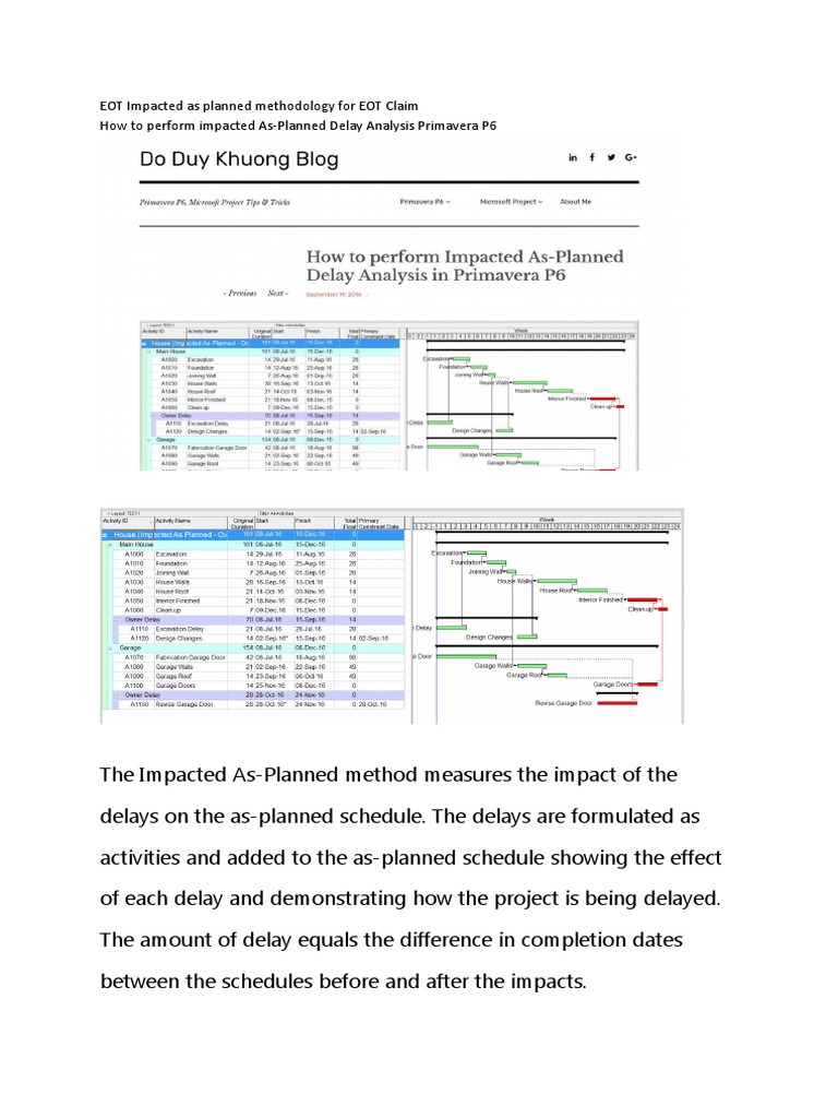 Eot Impacted As Planned Methodology For Eot Claim Pdf Lawsuit Lawyer