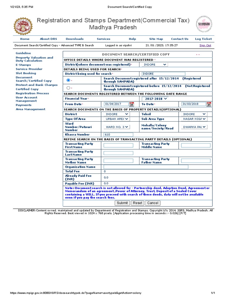 Registration and Stamps Department (Commercial Tax) Madhya Pradesh | Download Free PDF | Fee | Deed