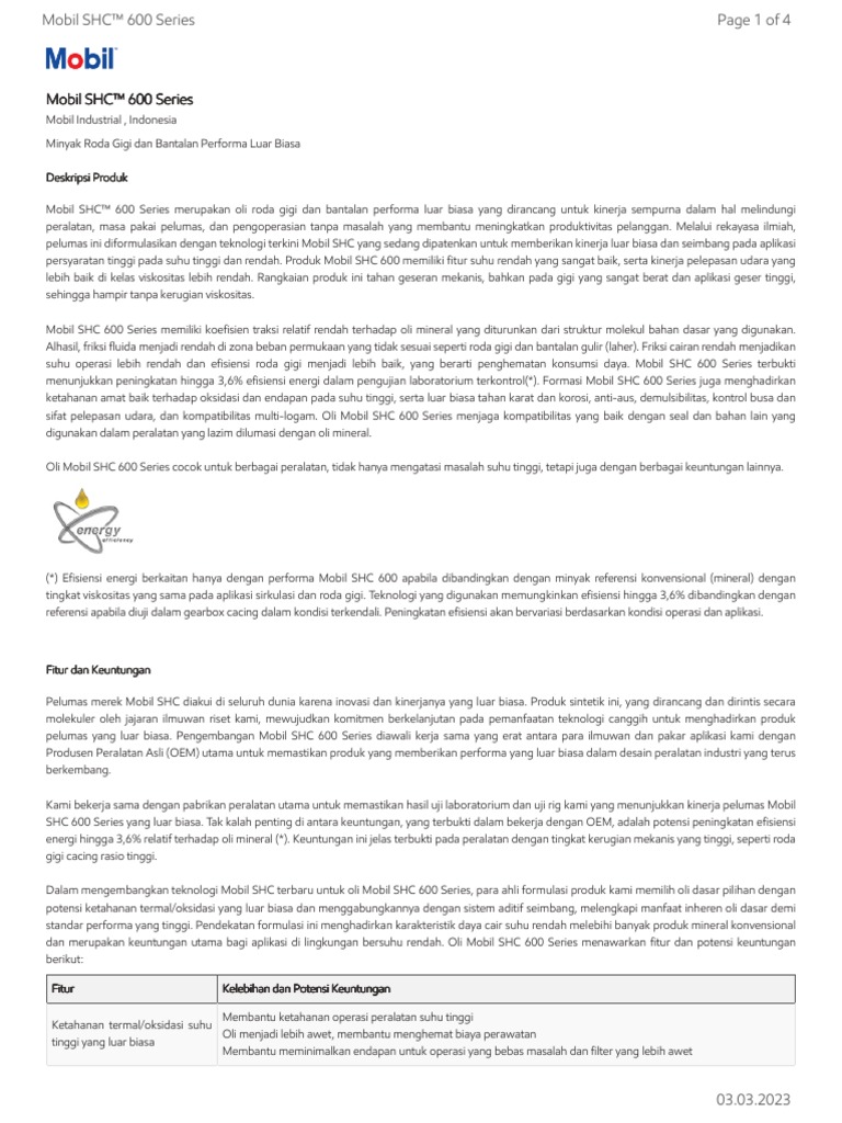 GL XX Mobil SHC 600 Series | PDF