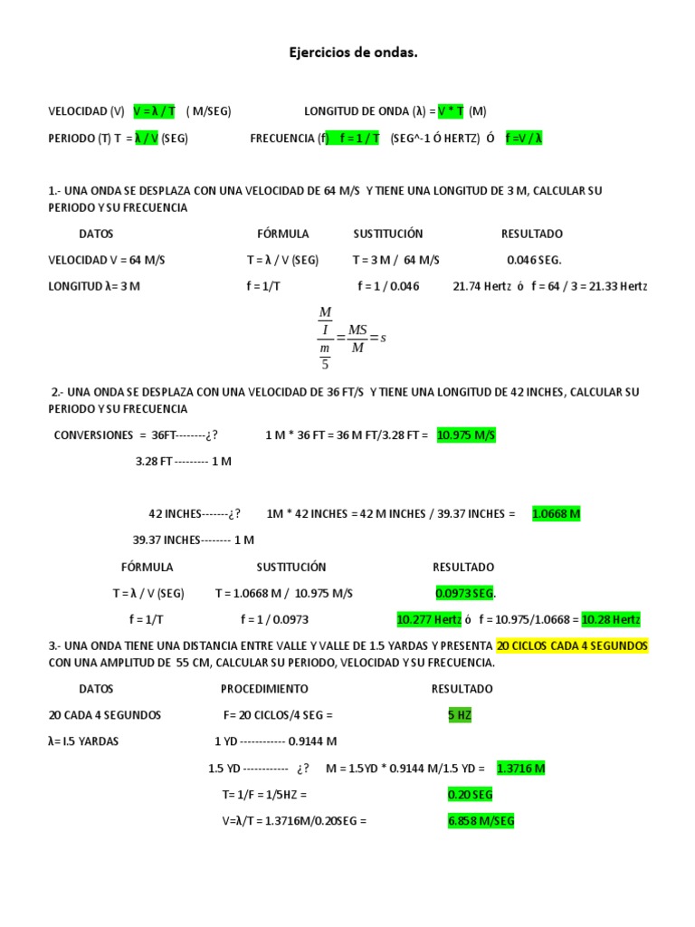 Ejercicios de Ondas | PDF | Frecuencia | Olas Ejercicios de Ondas | PDF | Frecuencia | Olas