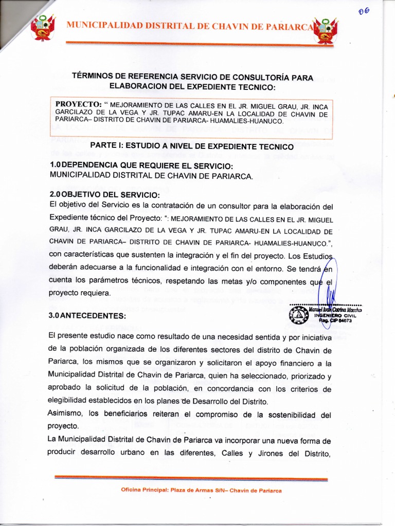 TDR Calles en El JR Miguel Grau, Jr. Inca Garcilazo | PDF